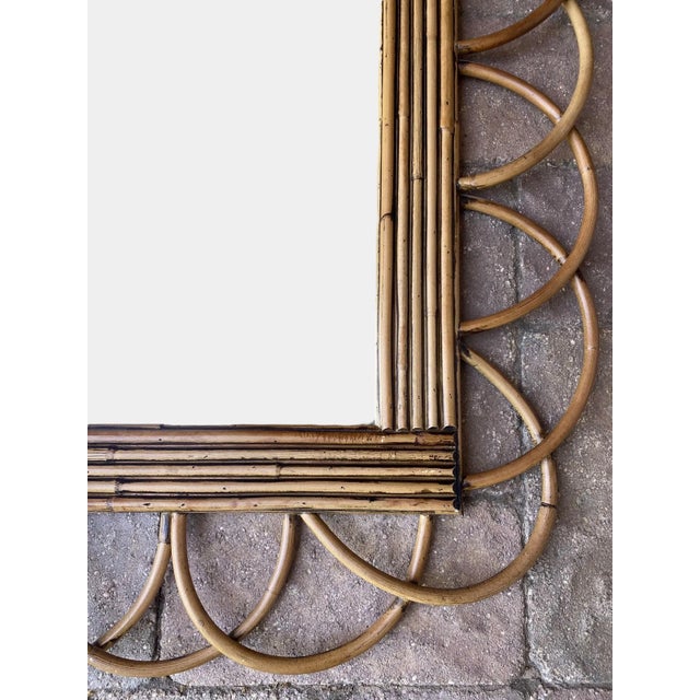 1990s Palm Beach Regency Style Bamboo Rattan Loop Wall Mirror | Chairish
