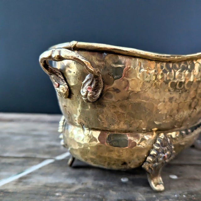 Vintage Hammered Brass Planter Brass Footed Pot | Chairish