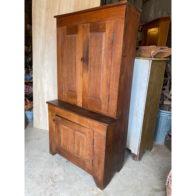 19th Century American Walnut Farmhouse Step Back Cupboard | Chairish