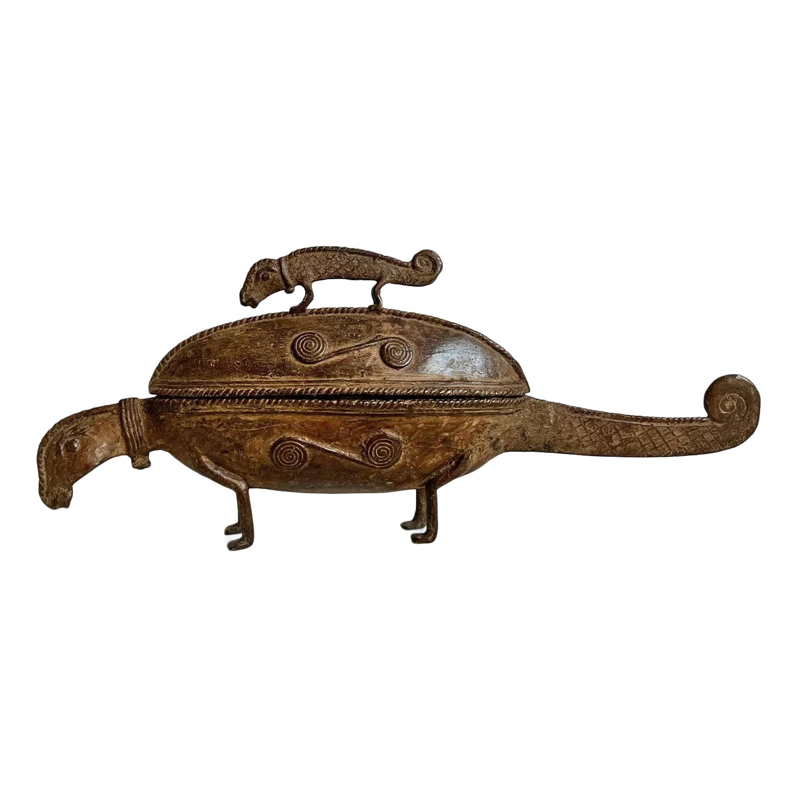 Antique Old Dogon Bronze Chameleon Box | Chairish