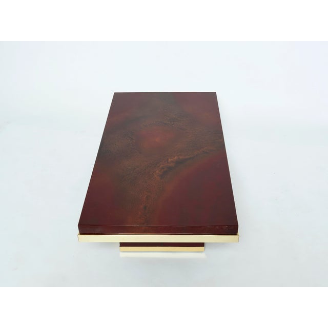 1970s j.c. Mahey Cherry Red Lacquer and Brass Coffee Table | Chairish