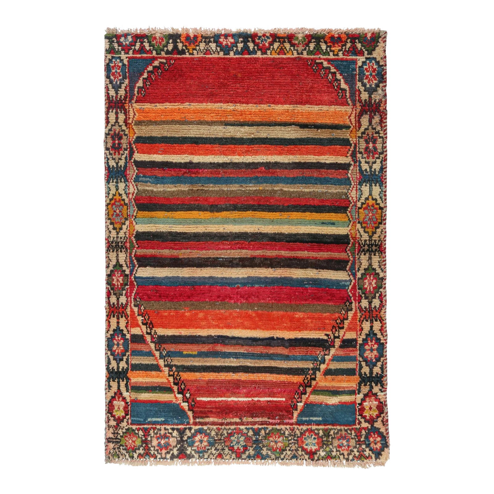 Vintage Gabbeh Tribal Rug in Polychromatic Stripes and Geometric ...