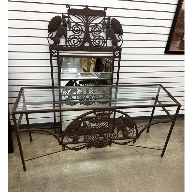 Hollywood Regency Wrought Iron Console Table & Matching Mirror-A Pair ...