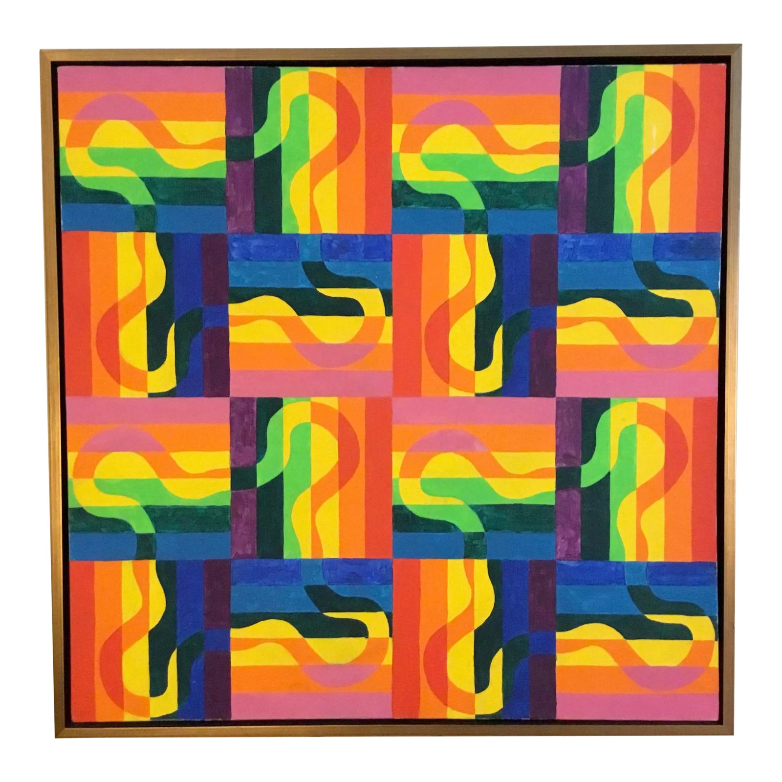 1960s Op Art Oil Painting on Canvas, Framed | Chairish