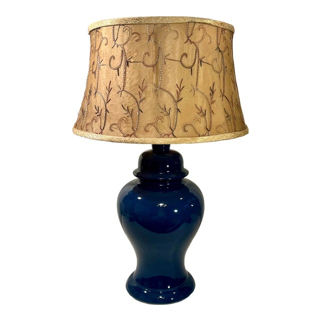 Vintage Indigo Blue Chinoiserie Ginger Jar Style Table Lamp With Gold ...
