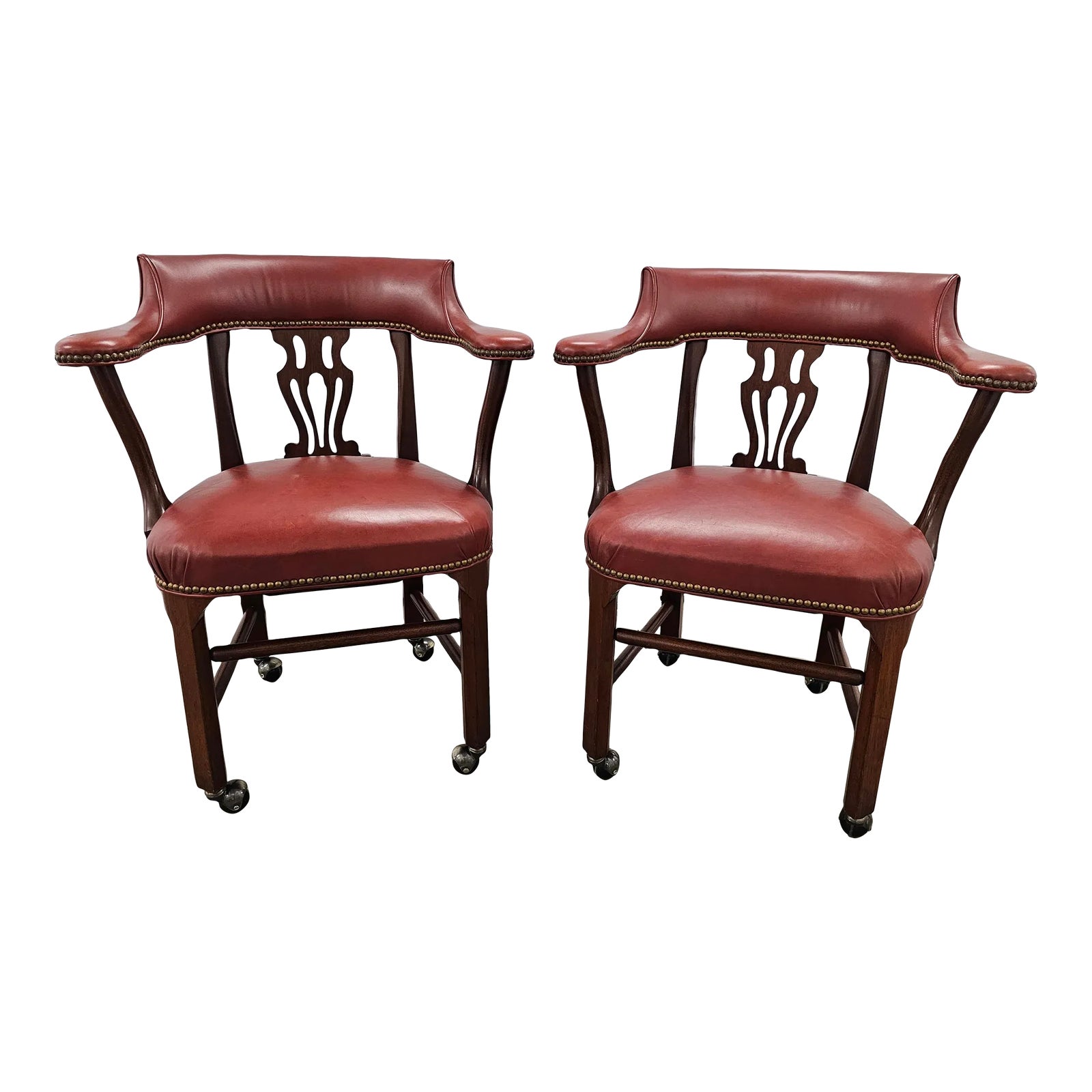 Vintage Leather Barrit Banker's Chairs- Set of 2 | Chairish