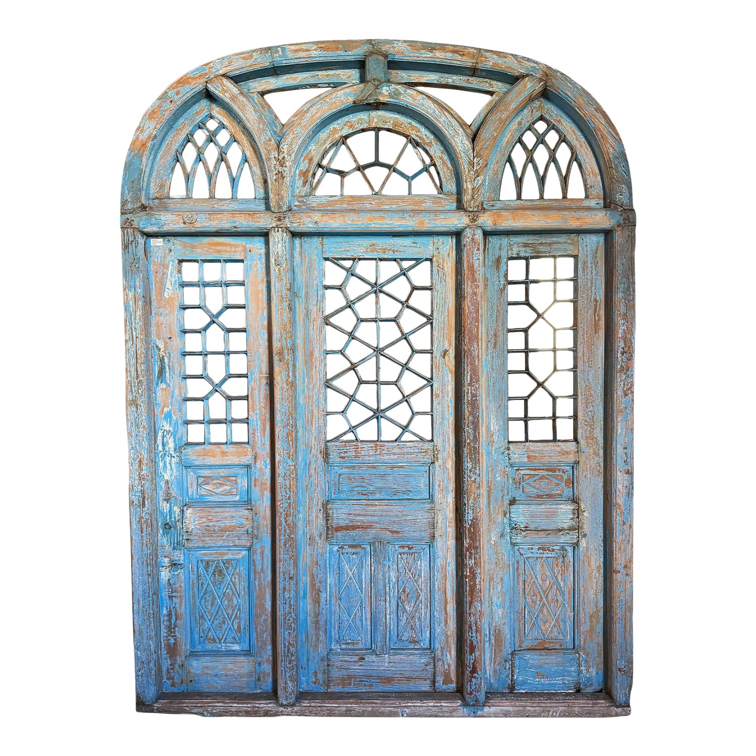 Early 20th Century Jodhpur Blue Church Door With Mirror | Chairish