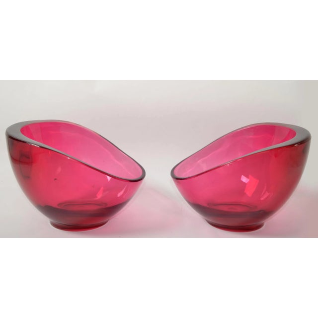 Set of 2 1990s Space Age Op Art Lucite Cranberry Color Asymmetric ...