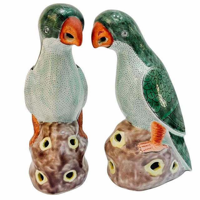 Antique Chinese Export Green Parrots Figurines - a Pair | Chairish