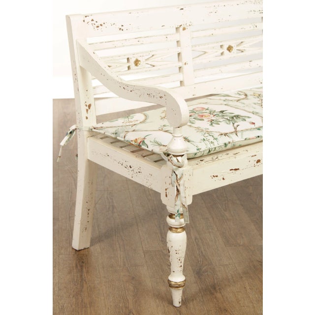 Late 20th Century Dutch Colonial Style Distress Painted Wood Bench ...