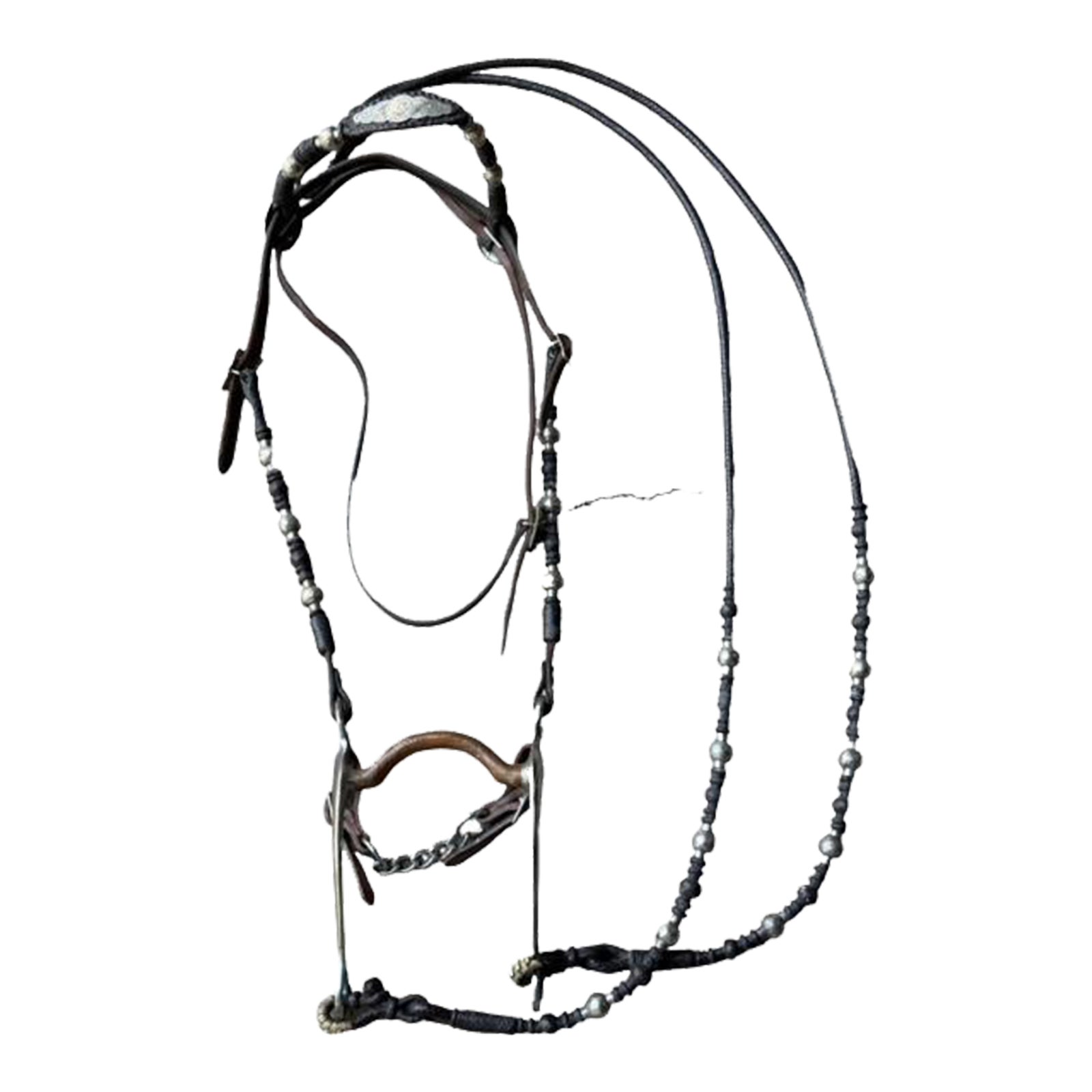 21st Century Horse Bridle Silver Beads and Braided Leather | Chairish