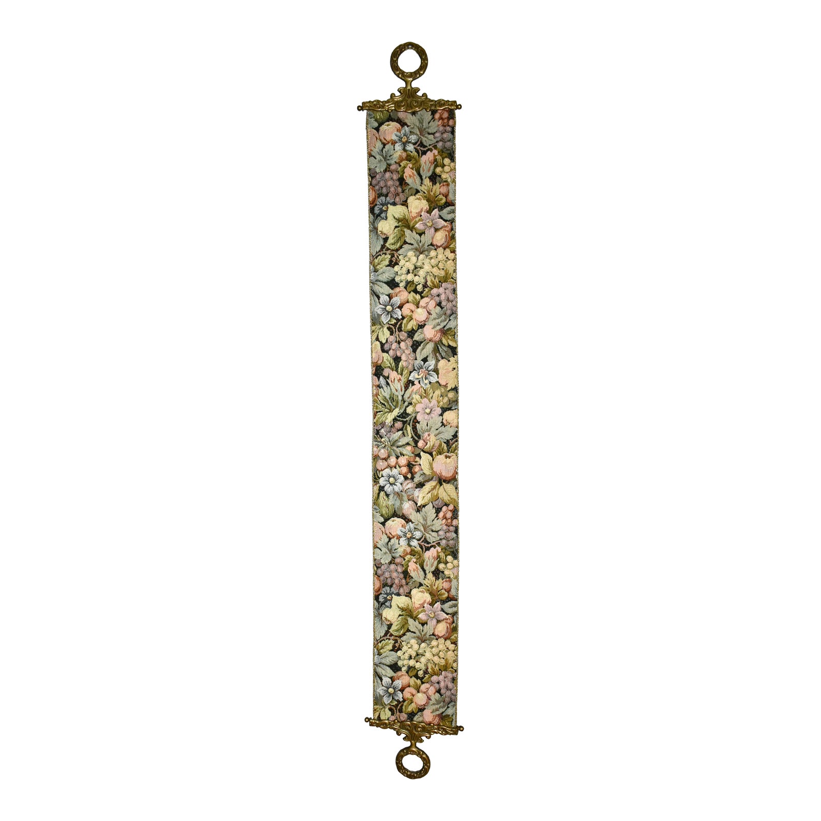 Vintage English Tudor Narrow Fruit Tapestry W/Brass Fittings | Chairish