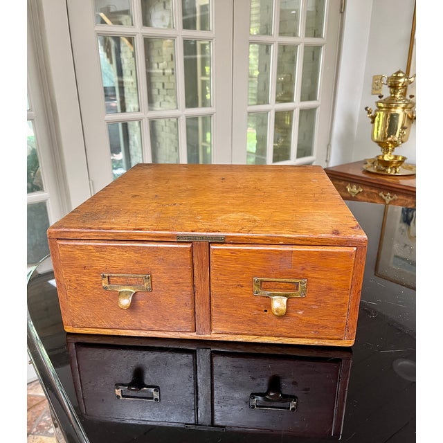 Antique Oak Two-Drawer Library Card File | Chairish
