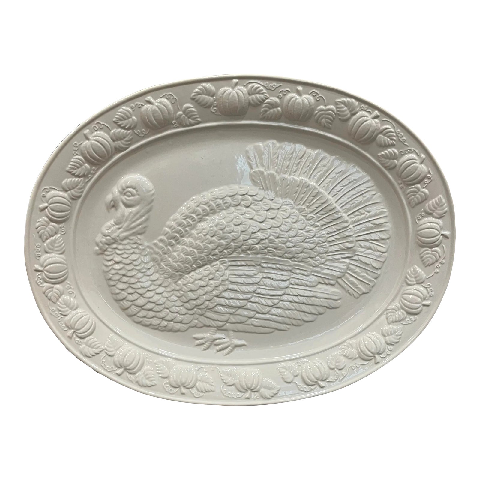 1980s Large White Ceramic Turkey Platter | Chairish