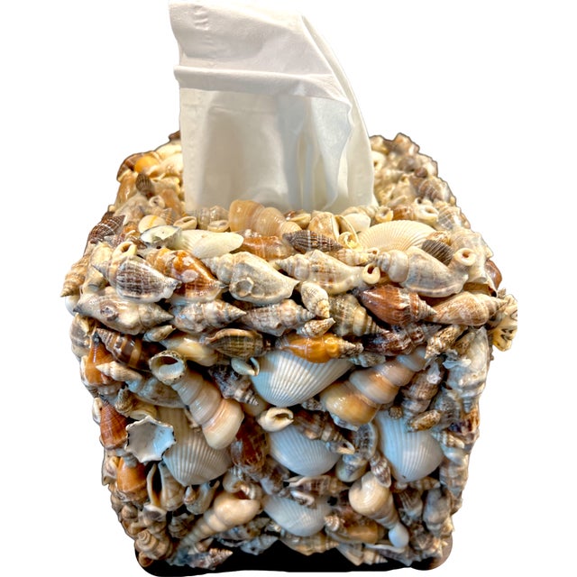 Seashell Encrusted Bathroom Accessories Wastebasket Tissue Holder ...