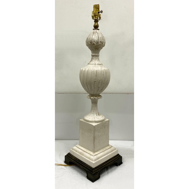 Vintage Chelsea House Tall Carved White Washed Wooden Lamps - a Pair ...