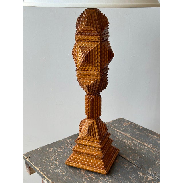 Vintage Sculptural Tramp Art Chip-Carved Table Lamp, Circa 1950s | Chairish