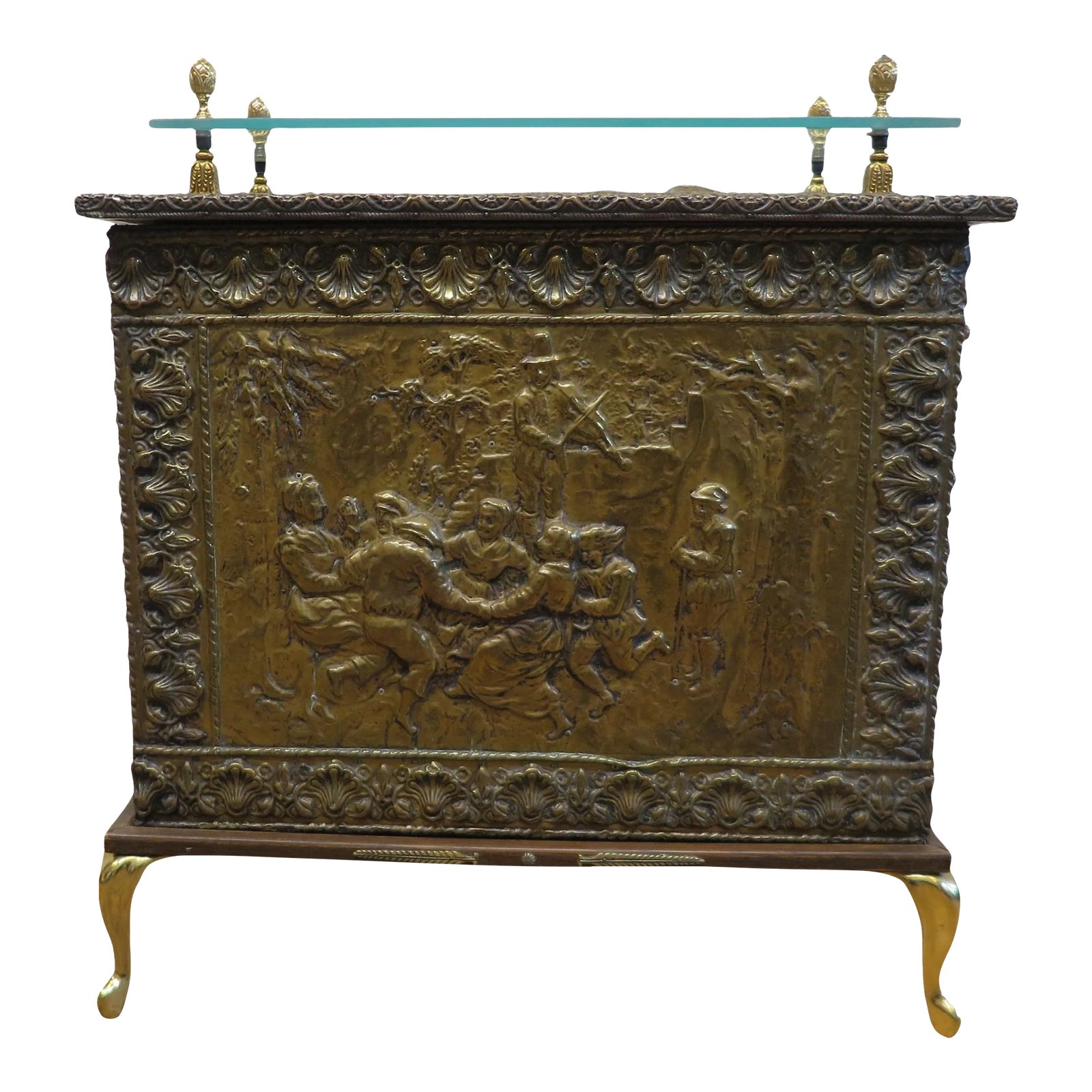 Antique French Brass Repousse Firewood Box Adapted | Chairish