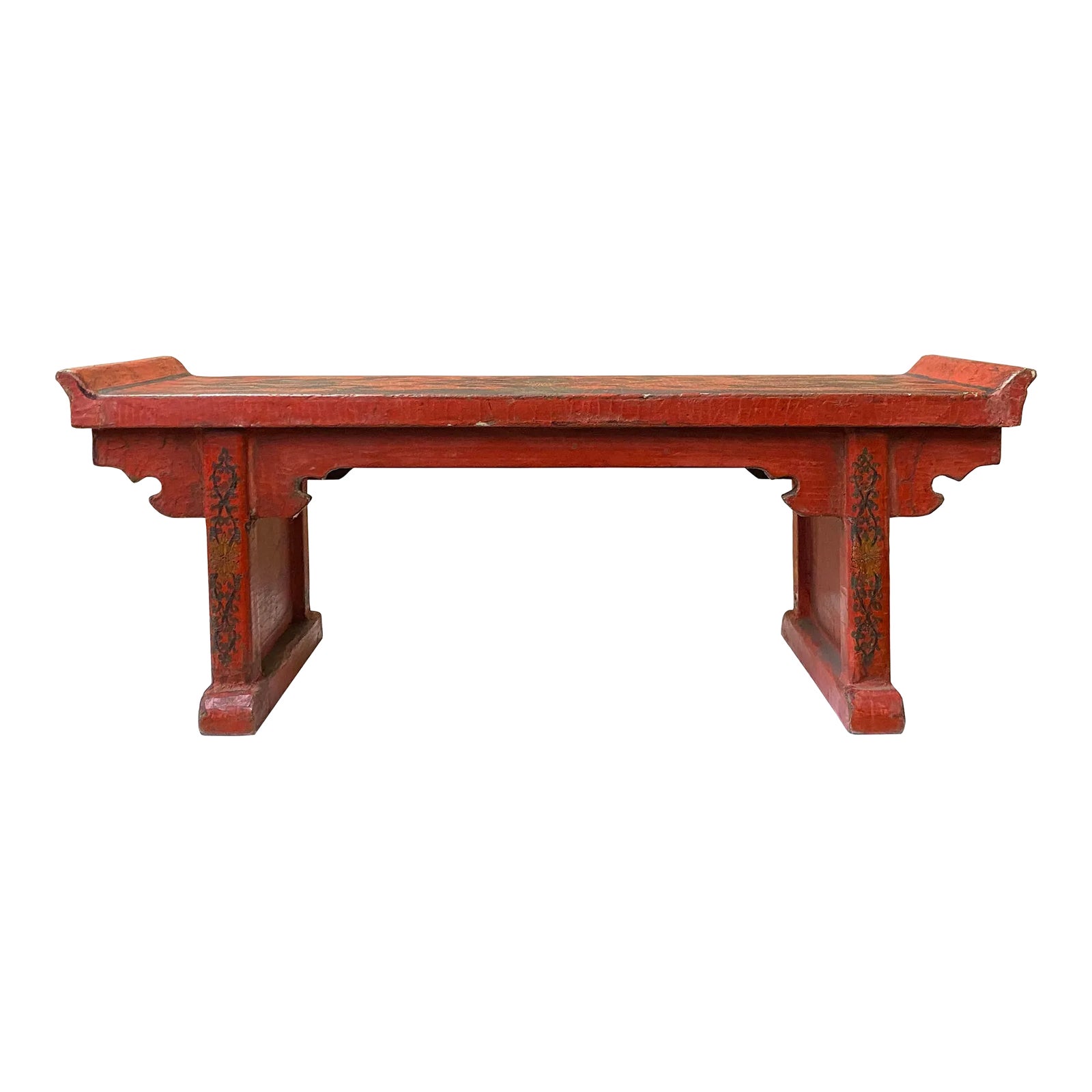 Chinese Distressed Red Dragons Graphic Rectangular Stand Display Riser ...