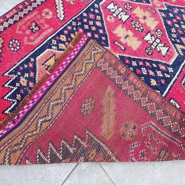 Turkish Pink Blue Runner Rug, 1960s | Chairish