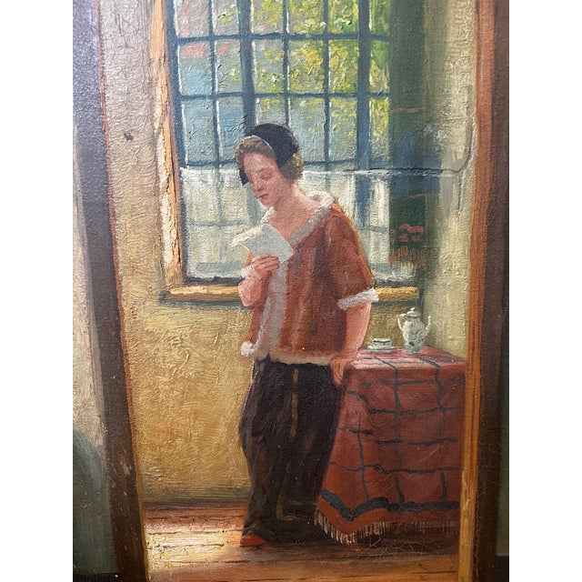 Early 20th Century Baroque Style Painting of Woman in Home Interior ...