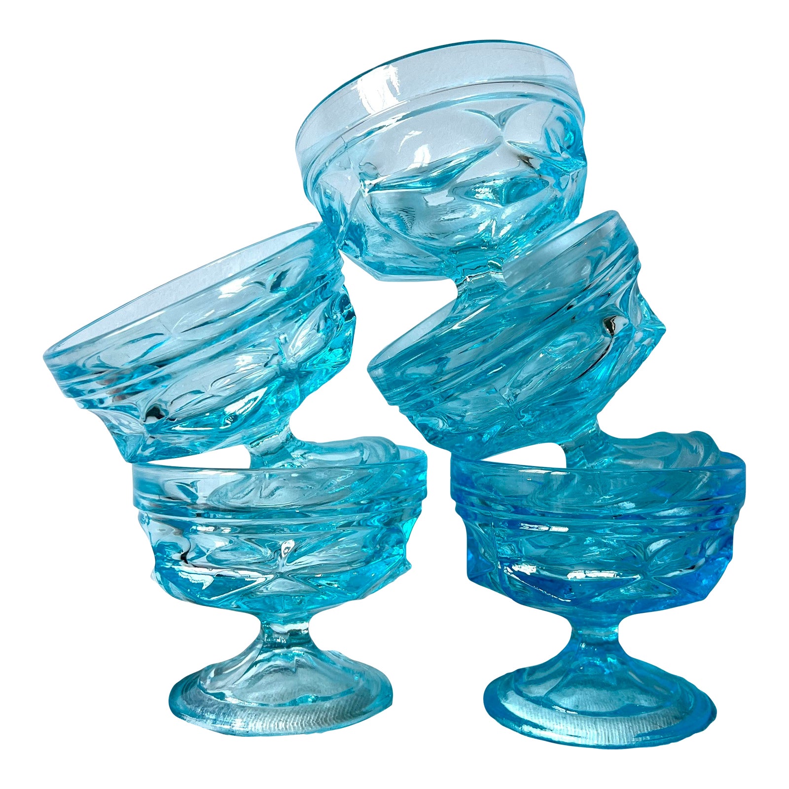 1930s Barbie Blue Depression Glass Coupes- Set of 5 | Chairish