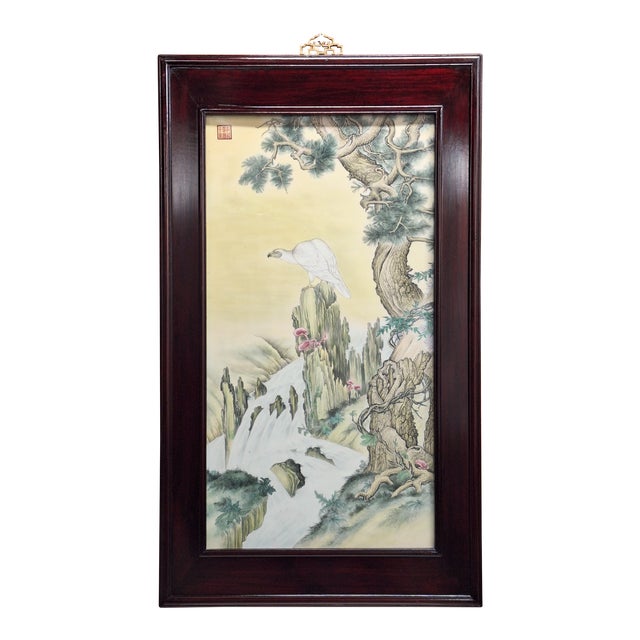 Chinese Framed Porcelain Bai Ying Tu Plaque | Chairish