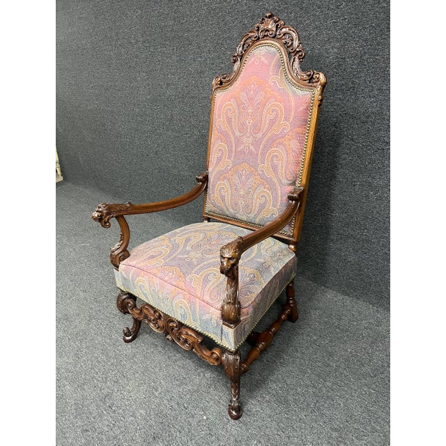 Victorian Carved Lion Throne Chair | Chairish