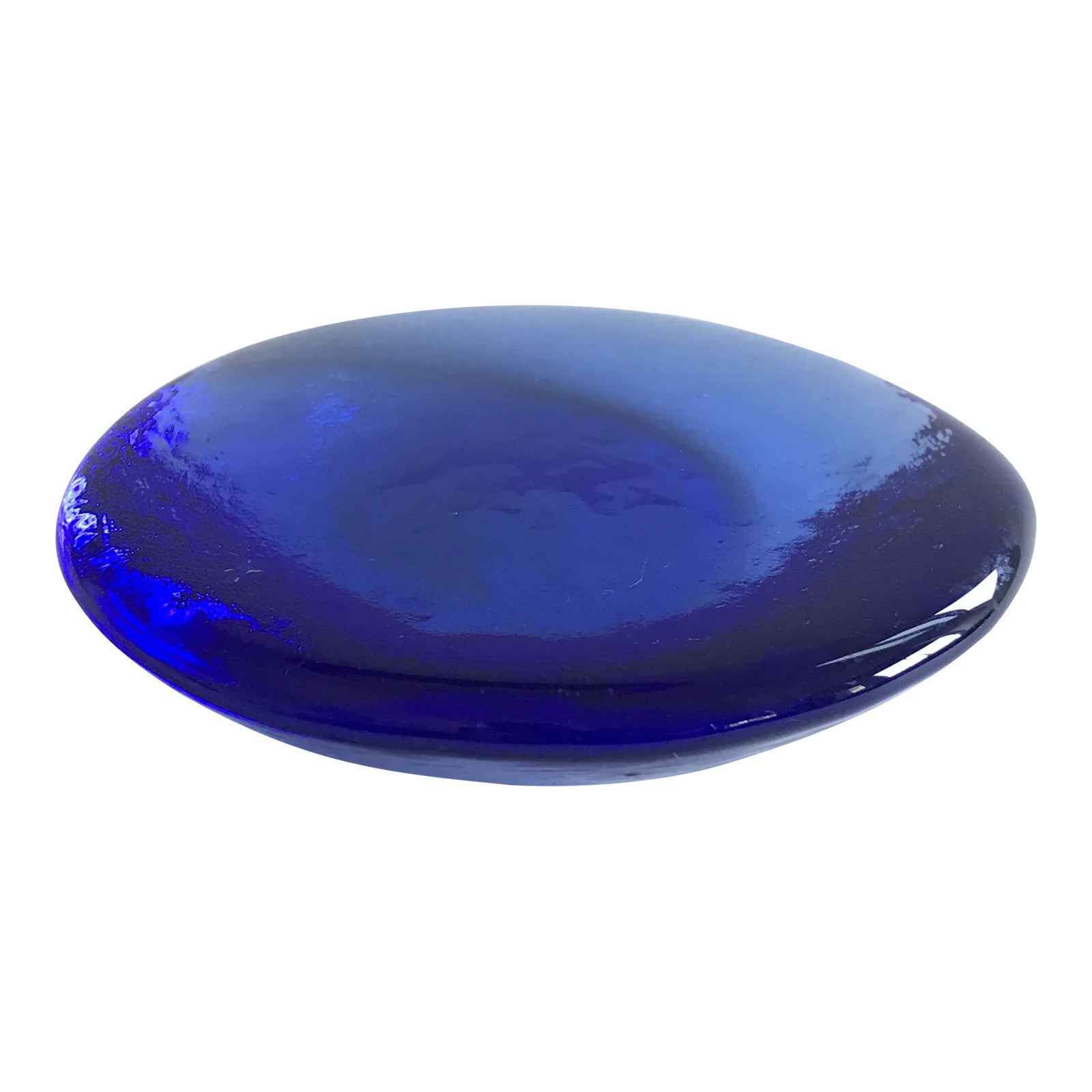 2000s Fire & Light Cobalt Blue Recycled Textured Glass Disc Paper ...