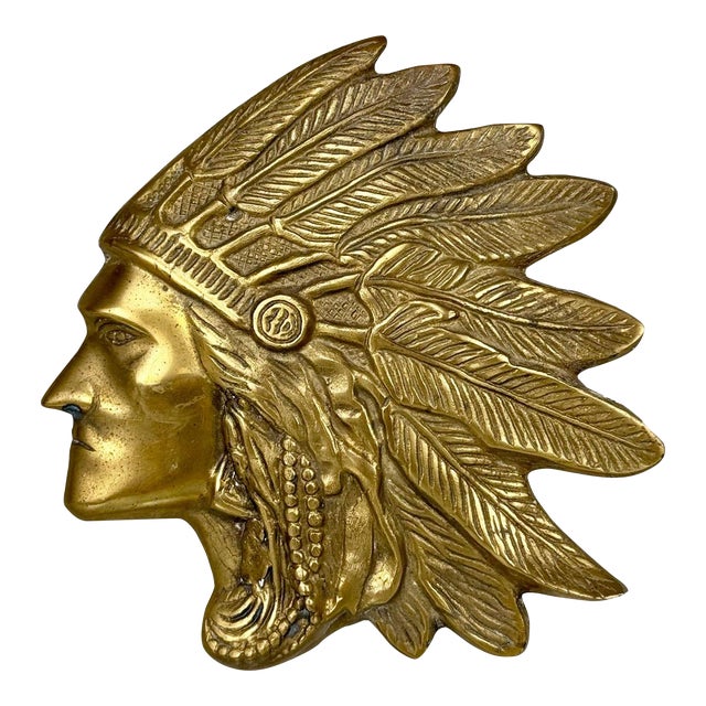 Vintage Large Brass Native American Cigar Indian Chief Wall Sculpture ...