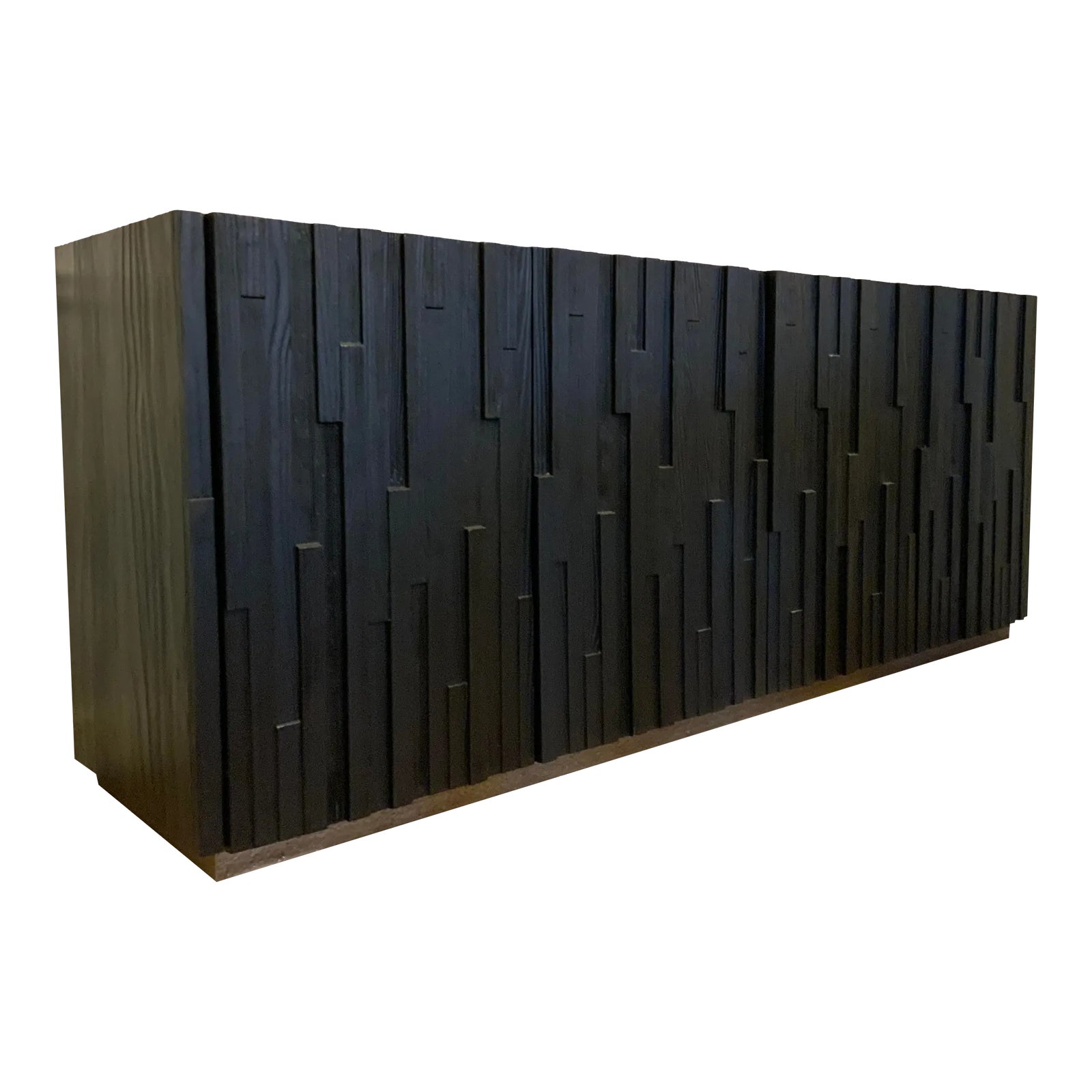 Organic Modern Rustic Charred Black Finished Wood Credenza | Chairish