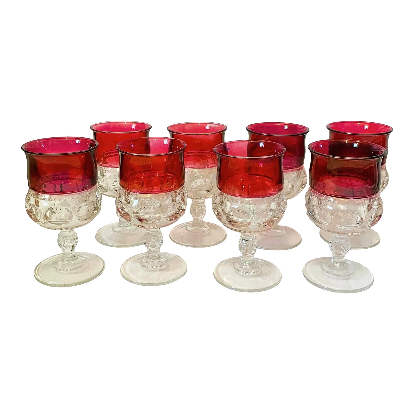 King's Crown Goblet Clear Ruby Flash Edge Vintage Indiana Glass Set of ...
