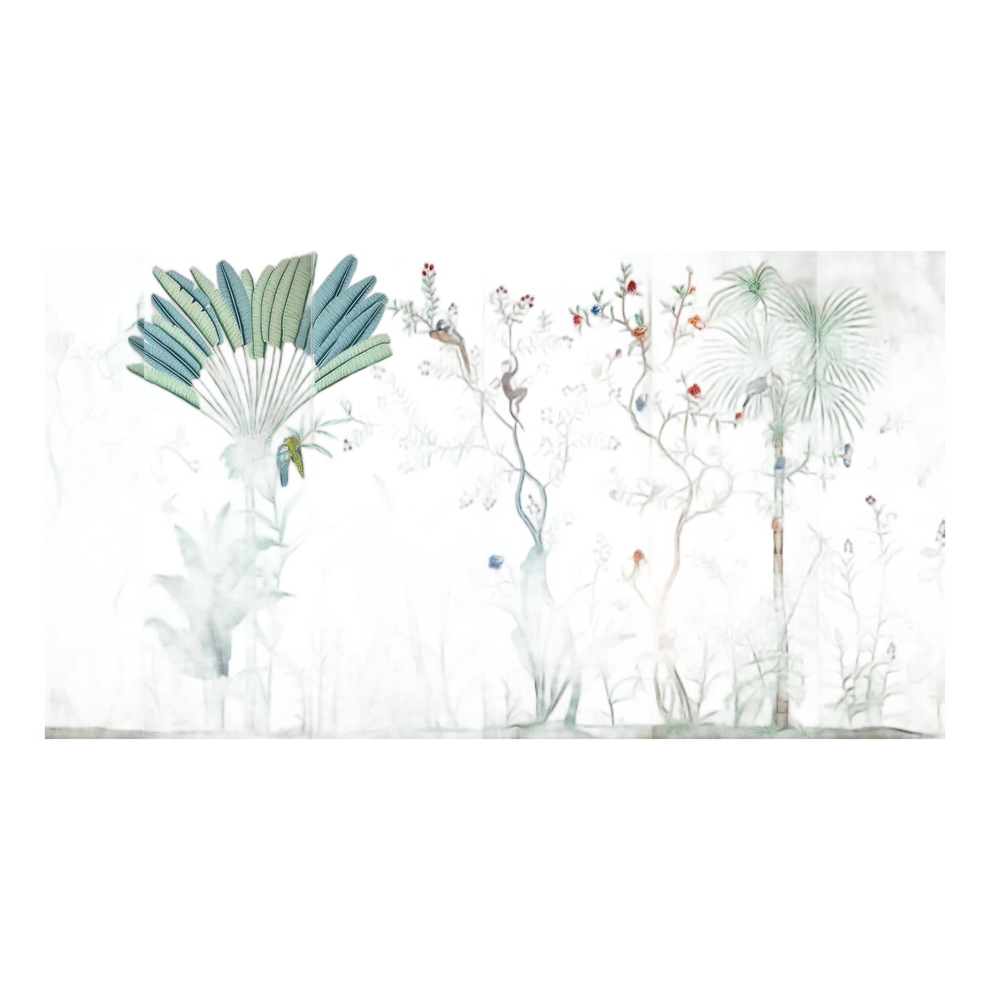 Pink Palm Tree Chinoiserie Murals Hand Painted Wallpapers - 8 Panels ...