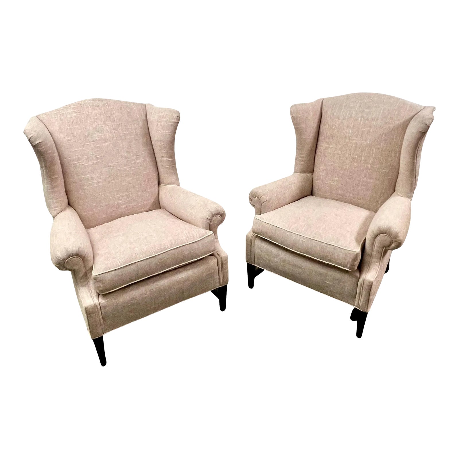 Late 20th Century Georgian Style Wingback Chairs Upholstered in Linen ...