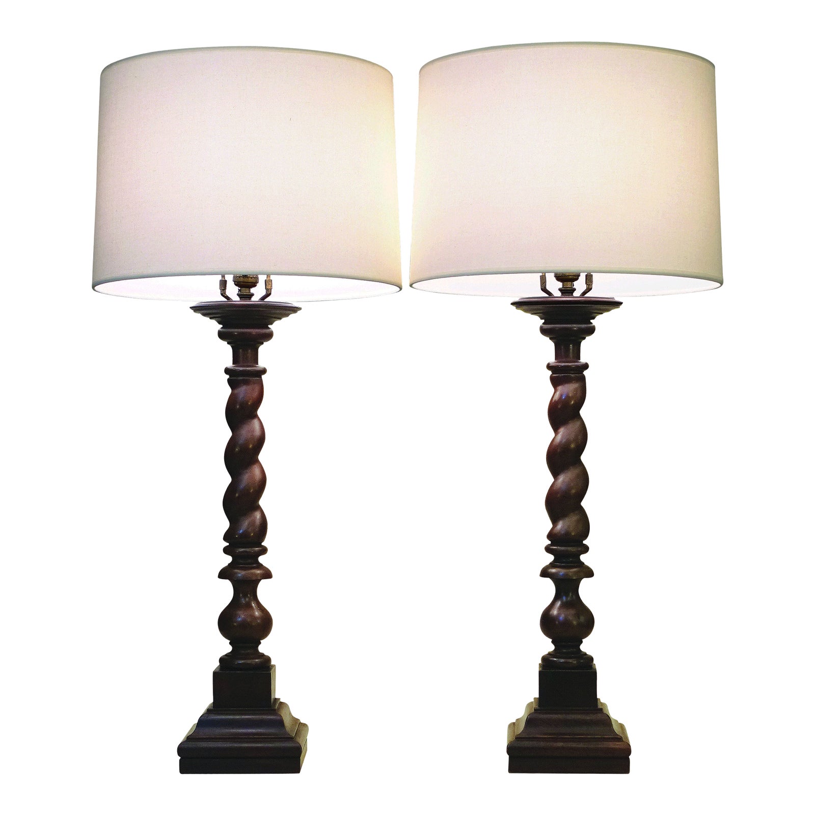 Matched Pair XL Neo Classic Gothic Mahogany Barley Twist Table Lamps ...