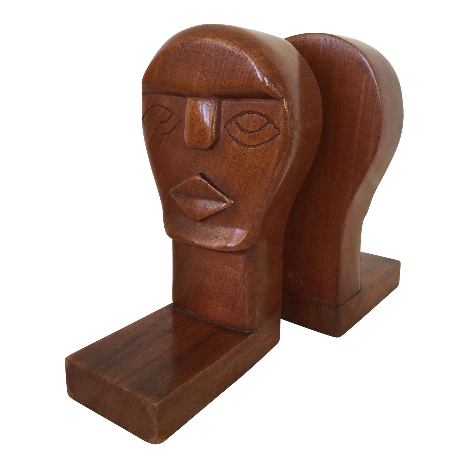 Modernist Wood Sculpture Bookends - A Pair | Chairish
