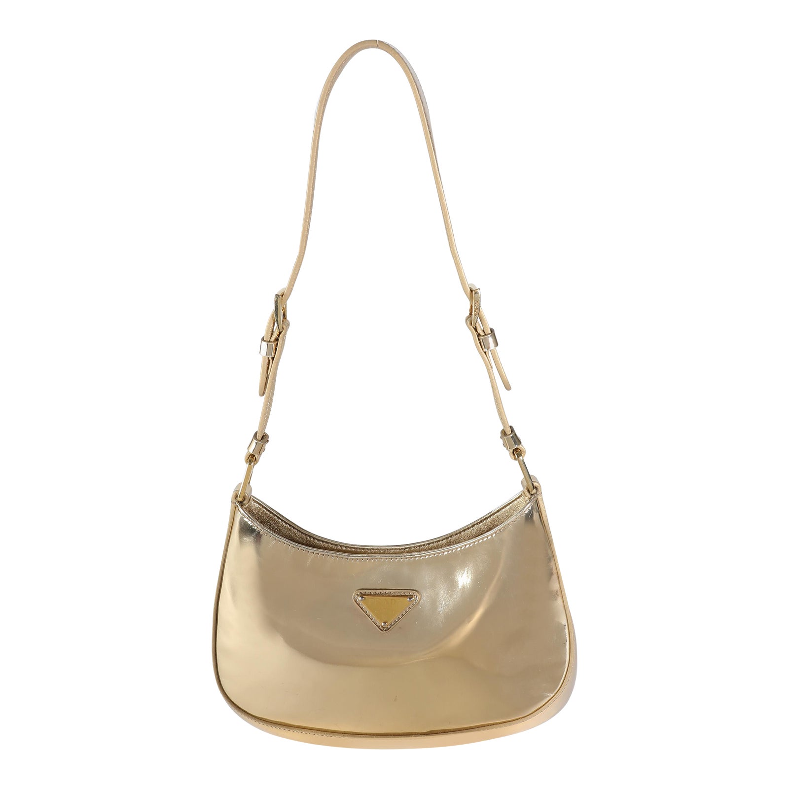 Prada Gold Brushed Leather Platinum Cleo Bag | Chairish