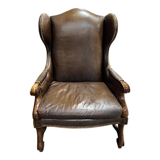Fergusson Copeland Brown Leather Wingback Chair | Chairish