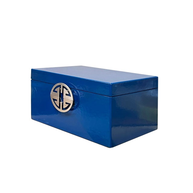 Oriental Round Hardware Royal Blue Rectangular Container Box Large ...
