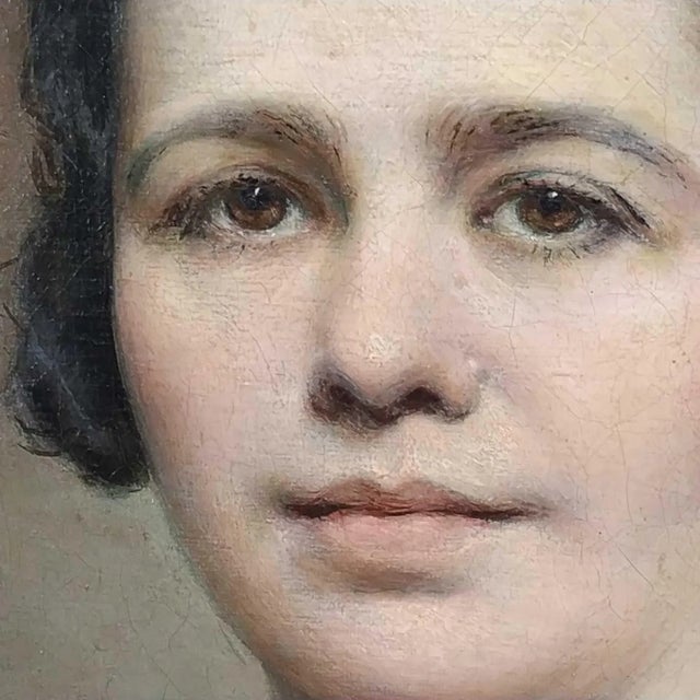 Large Early 20th Century European Portrait Oil Painting of a Lady With ...