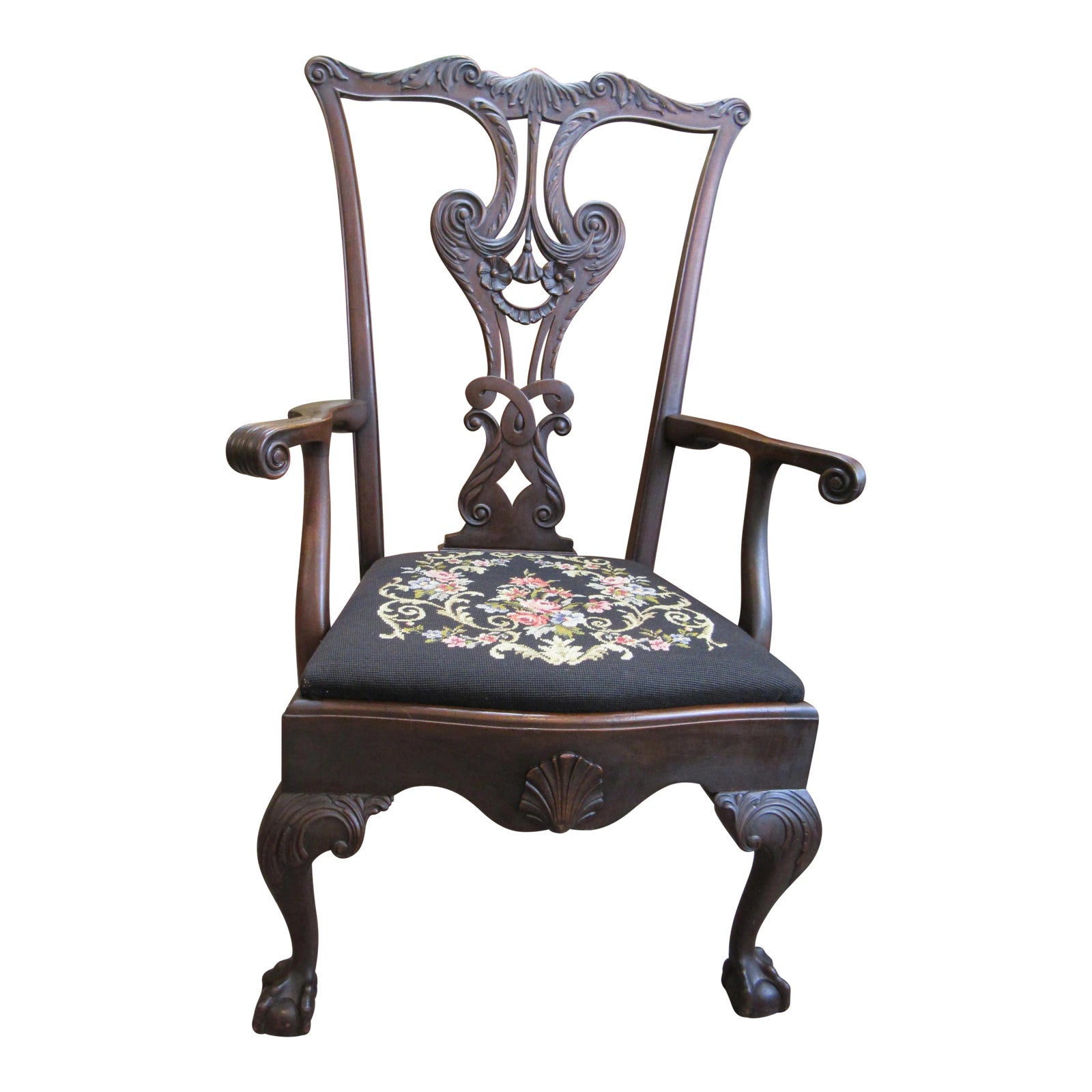 Unusual Mahogany Chippendale Style Library Arm-Chair | Chairish