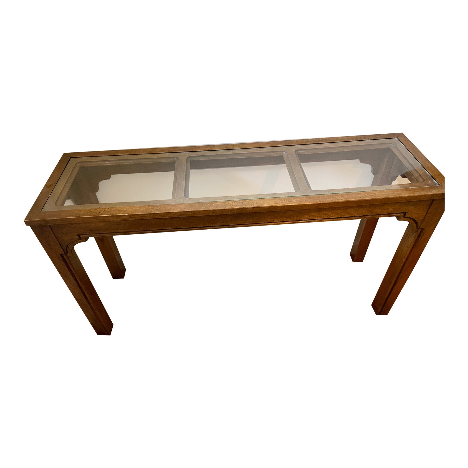 Mid 20th Century Vintage Wood Glass Console Table | Chairish