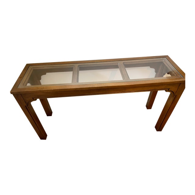 Mid 20th Century Vintage Wood Glass Console Table | Chairish