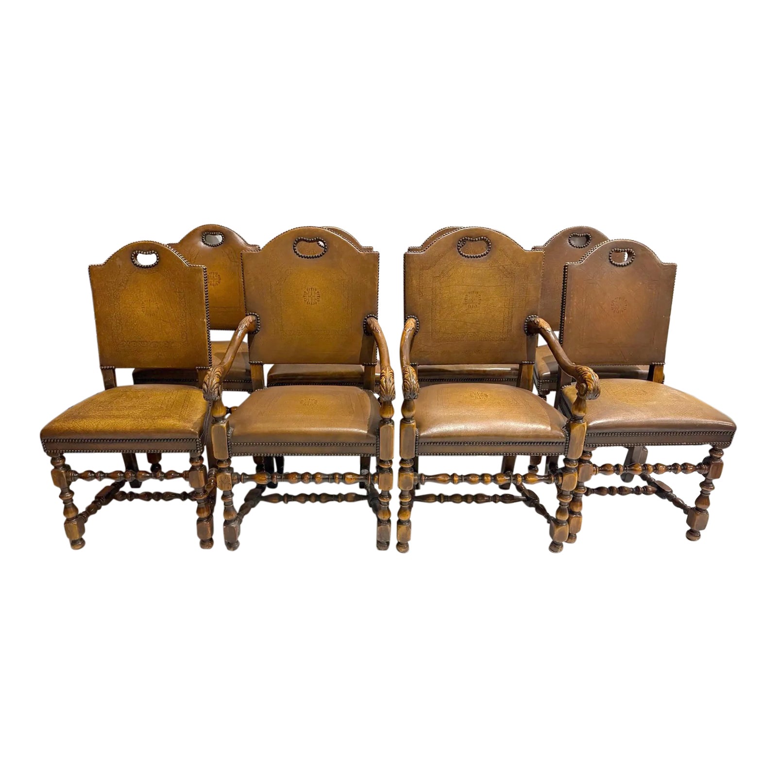 2000s Theodore Alexander Buffalo Hide Leather Dining Chairs - Set of 8 ...