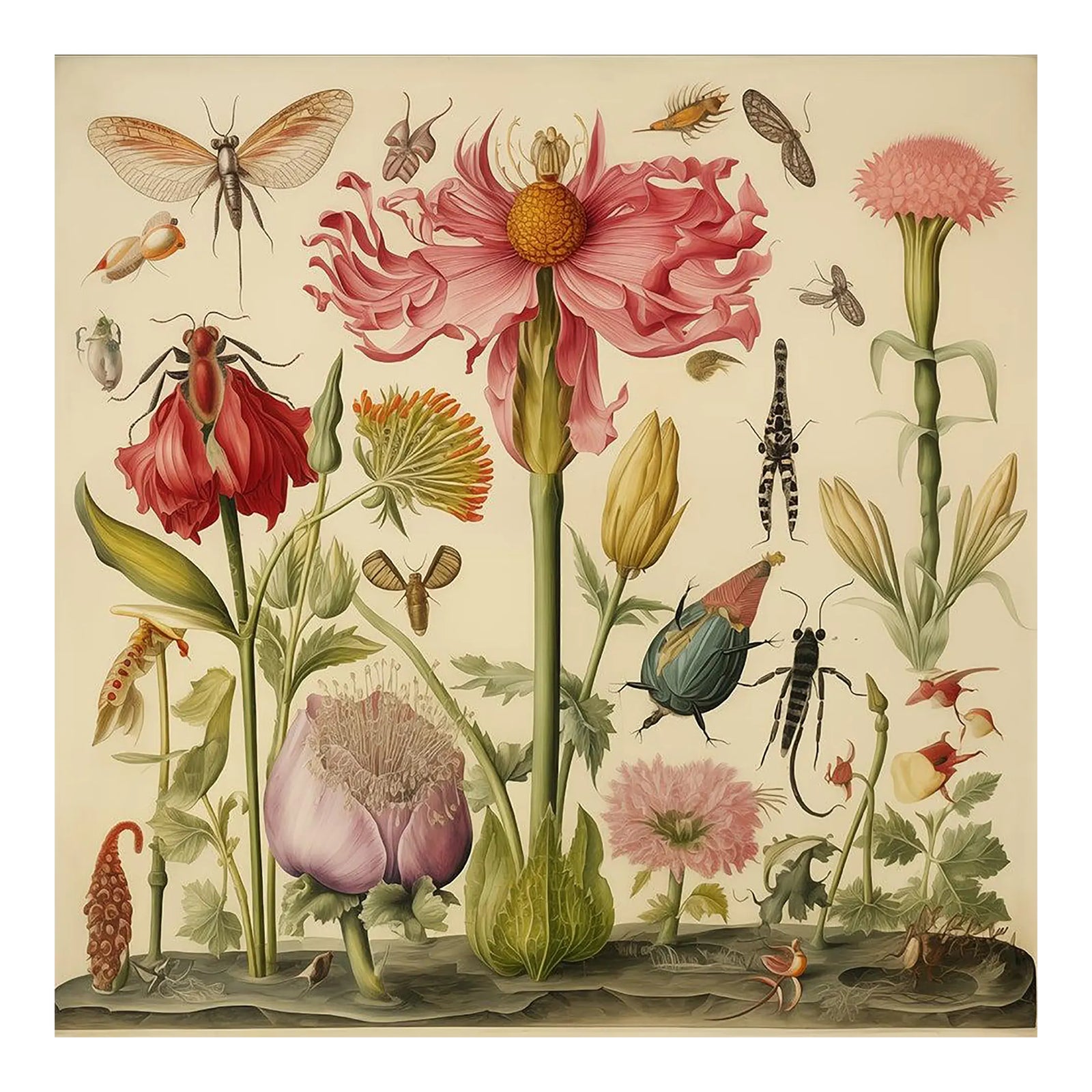 20' X 20' 'Insects and Flowers' Botanical Print, 'Hortus Floridus ...