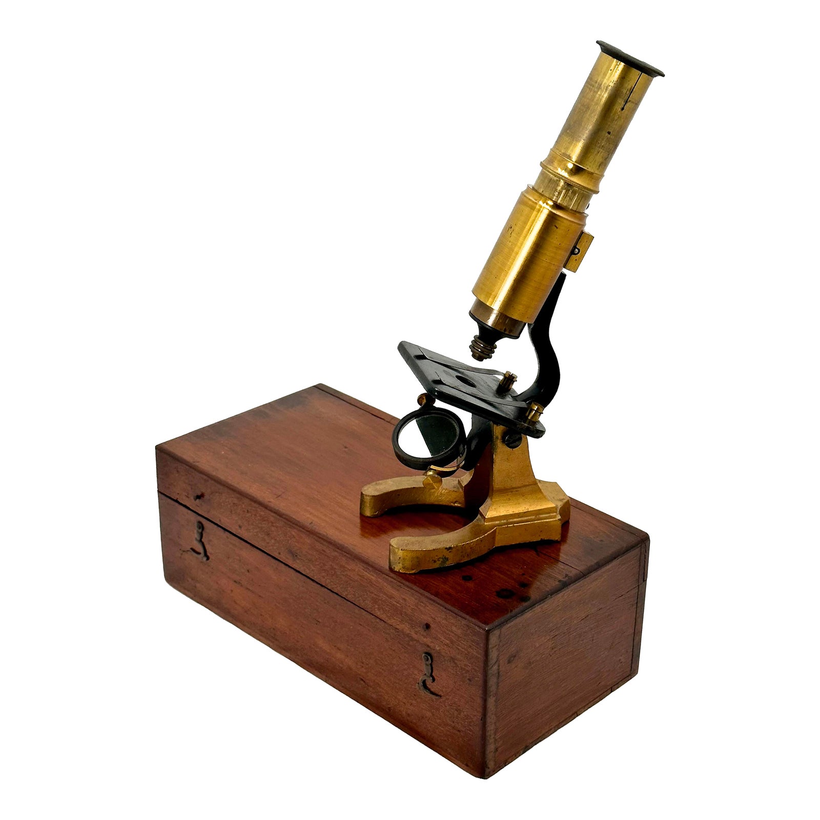 Antique - Late 19th Century Brass & Cast Iron Microscope With Original ...