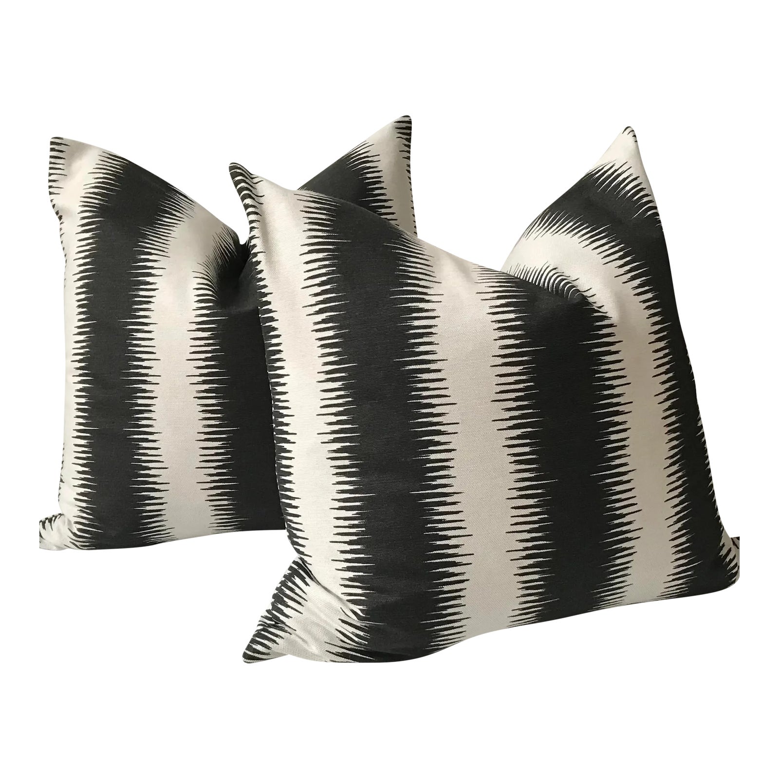 Jagged Striped Modern Black & Off White Pillows- a Pair | Chairish