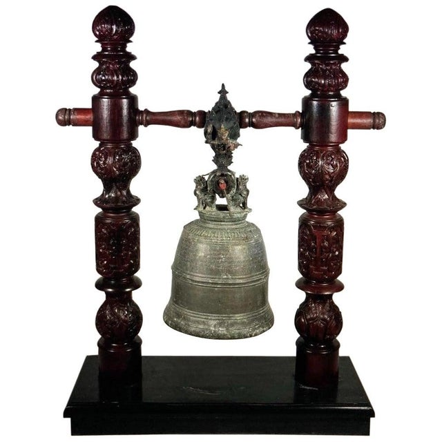 19th Century Burmese Bronze Temple Bell with Stand | Chairish