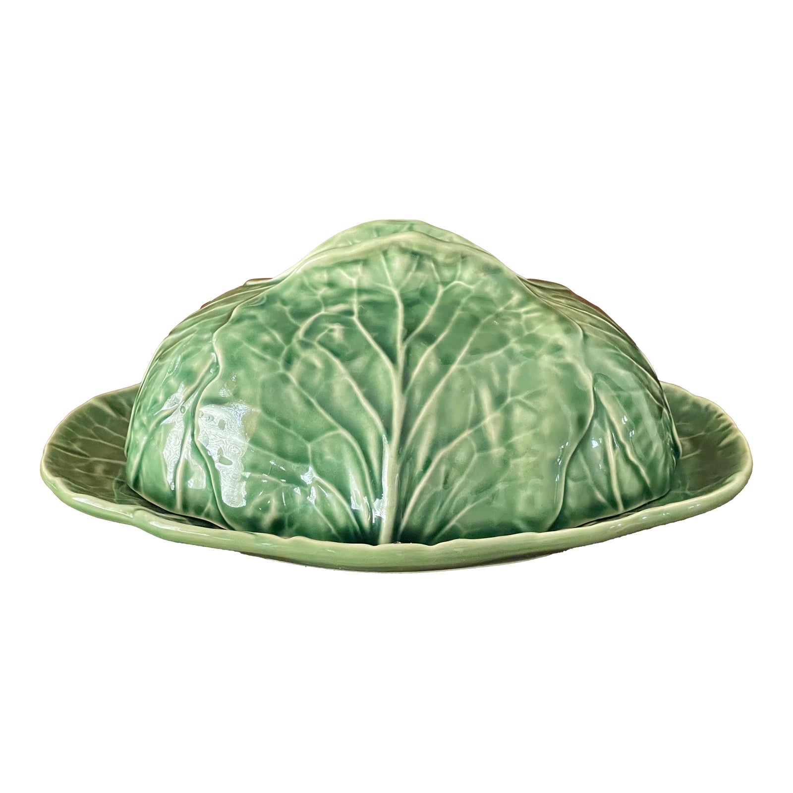 1950s Bordallo Pinheiro Cabbage Majolica Dish With Cover | Chairish