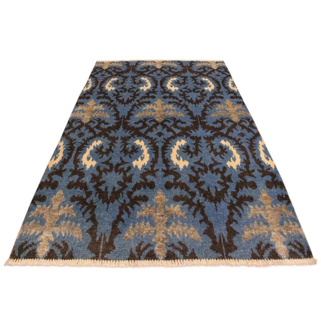 1990s Shabby Chic Modern Lt. Blue/Charcoal Wool & Viscous Rug - 4'1 X 5 ...